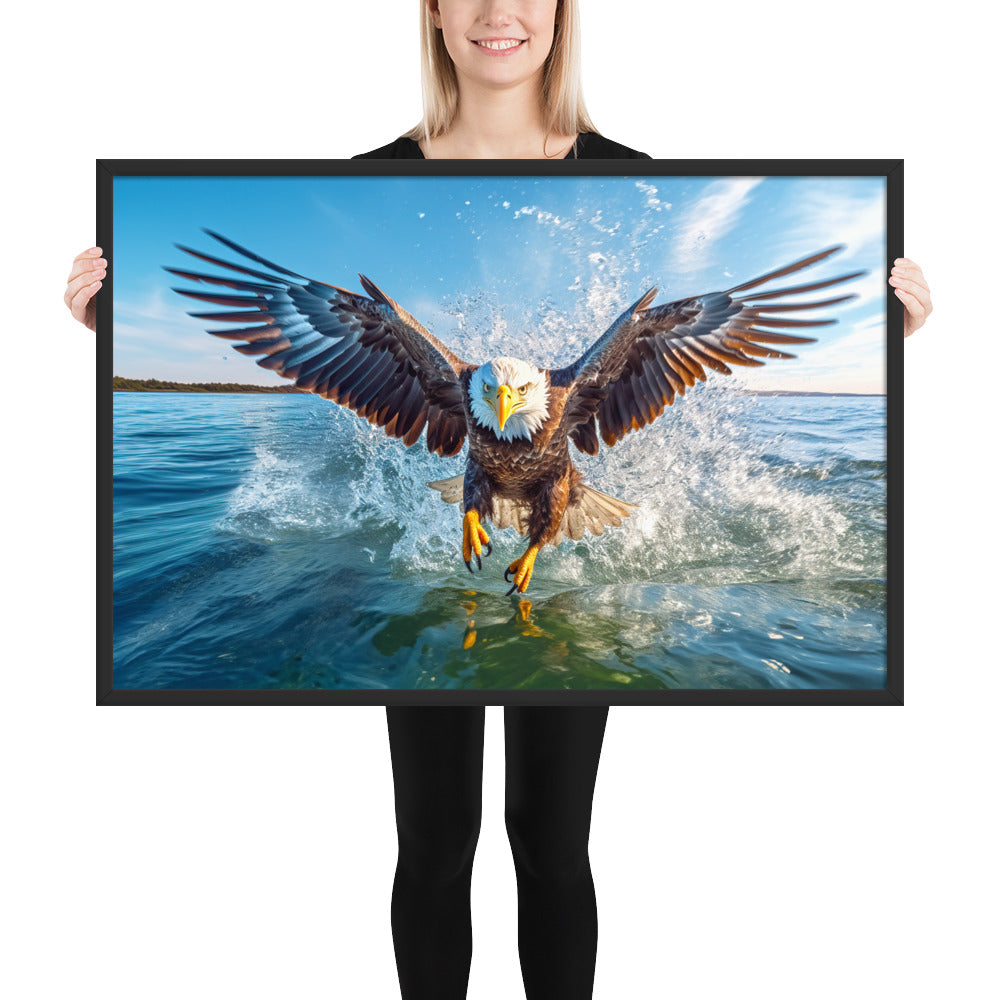 Bald Eagle Over Water Framed Art – Breathtaking Visuals